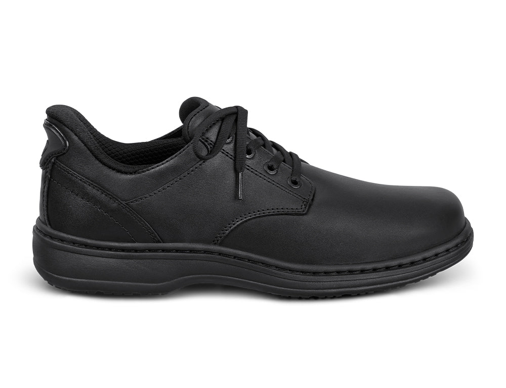 Mens Orthofeet Shoes | Slip-On Work Black Shoes For Wide Feet