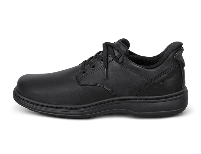 Mens Orthofeet Shoes | Slip-On Work Black Shoes For Wide Feet