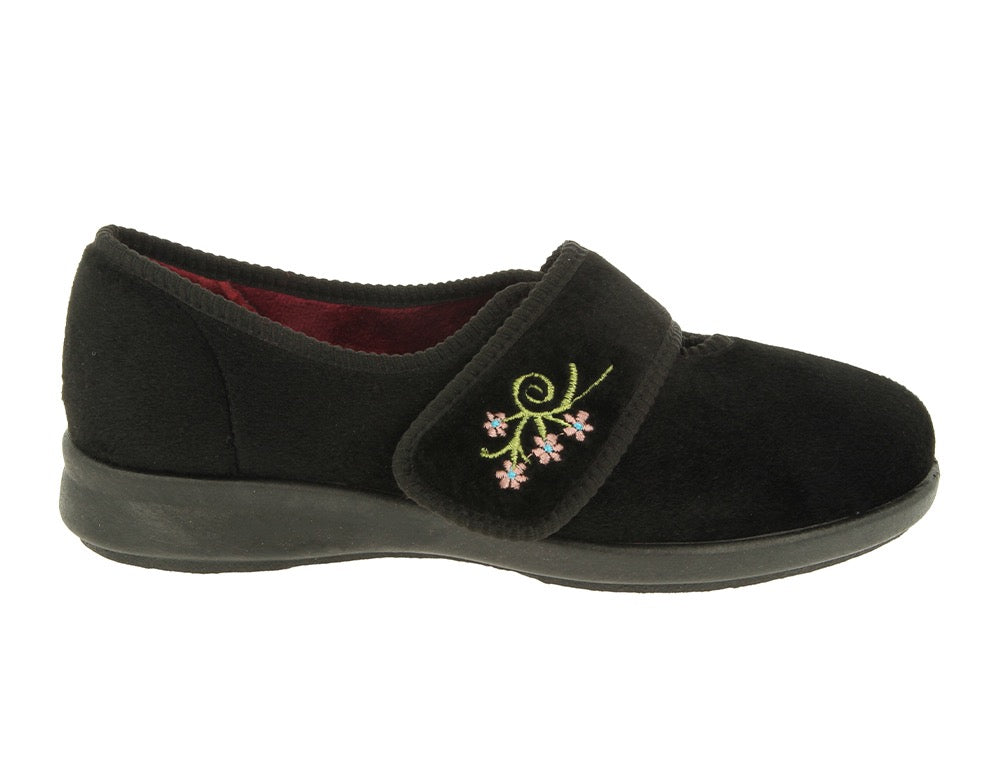 Wide Fit Womens | Black Deep Wide Fitting Slipper at ShoeMed